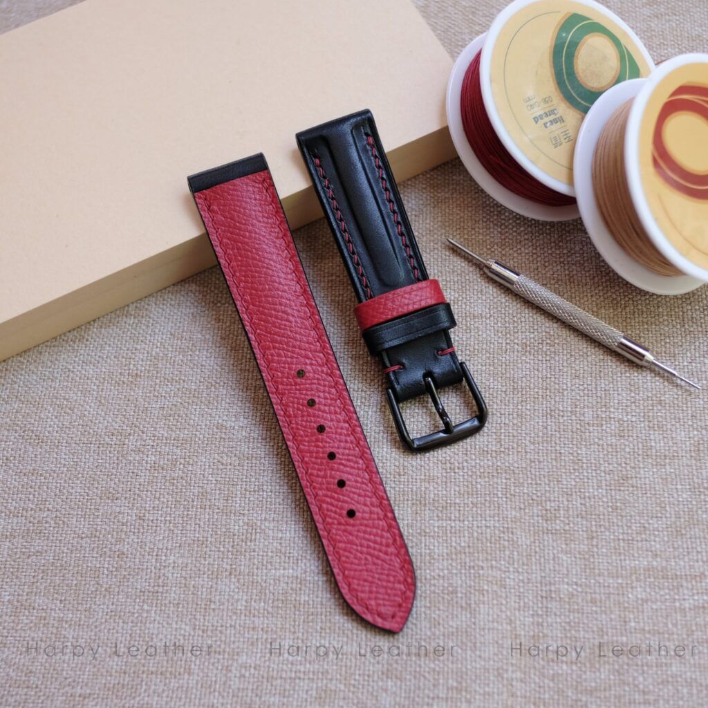 Black and Red Watch Straps - Handmade Leather Watch Strap